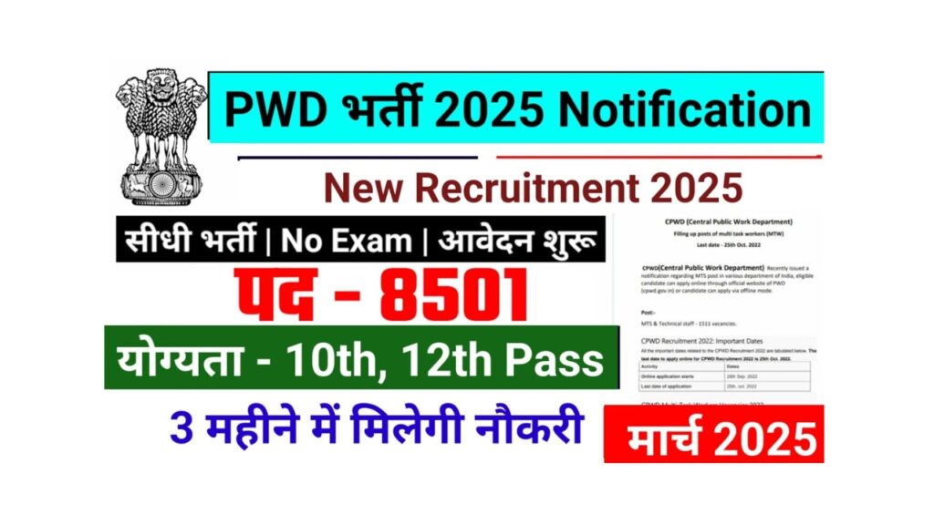 PWD Vacancy 2025: लोक निर्माण विभाग में नई भर्ती, जानें आवेदन प्रक्रिया ...